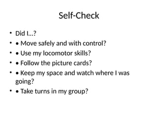 Learning Target self check for locomotor movement practice | PPTX