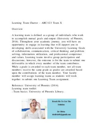 Learning Team Charter – ABC123 Team X OverviewA learnin | PDF