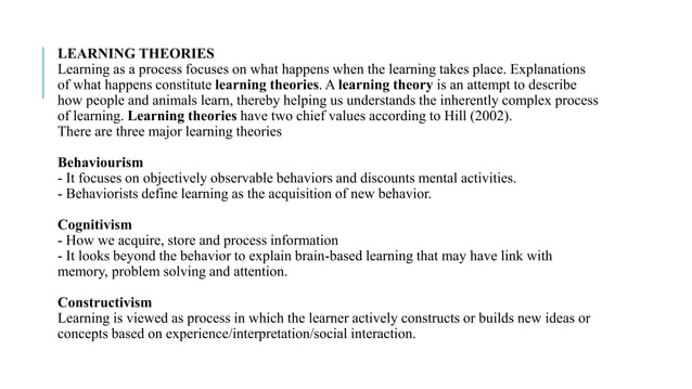 Classification of Learning theories | PPT