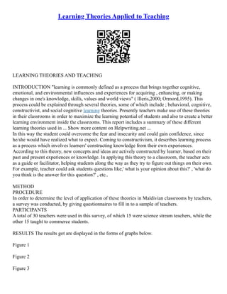 Learning Theories Applied To Teaching | PDF