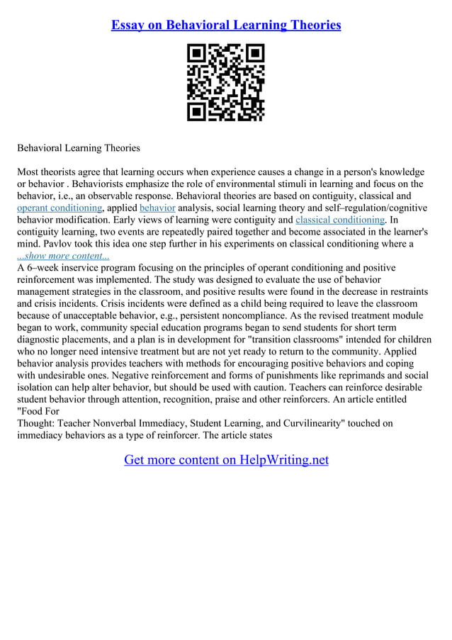 Learning Theories Essay | PDF