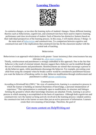 Learning Theories Essay | PDF | Educational Assessment | Education