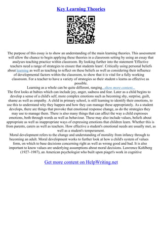 Learning Theories Essay | PDF | Educational Assessment | Education