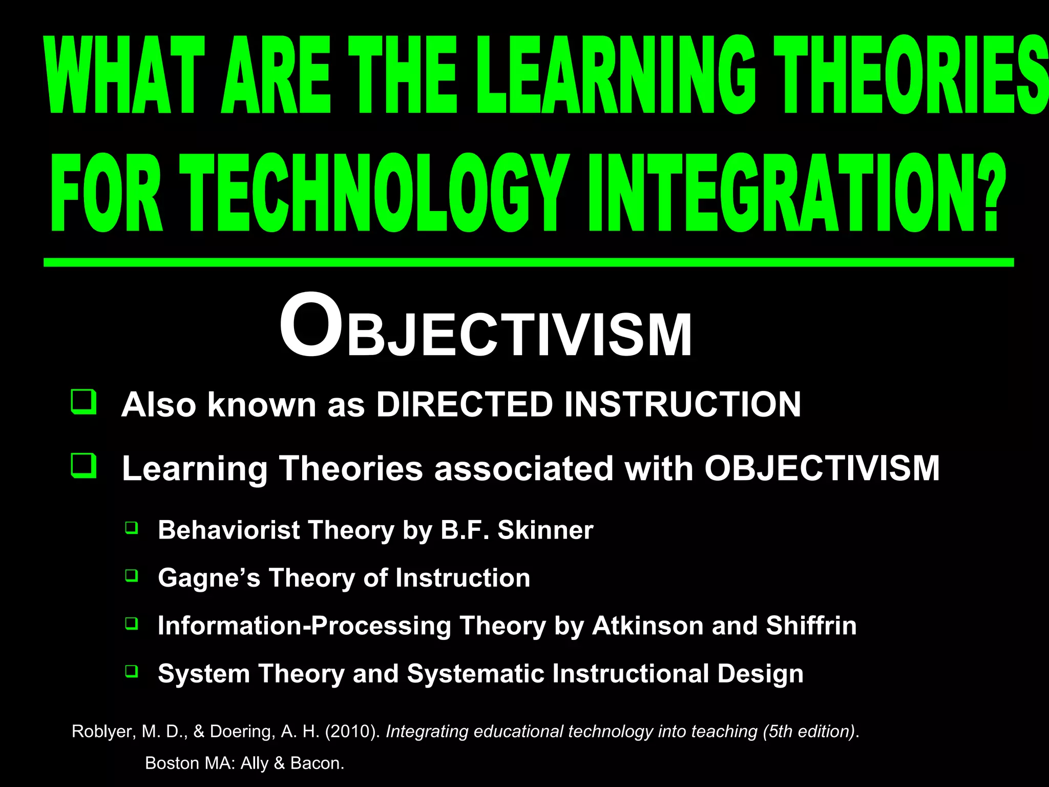 Learning theories for technology integration | PPT