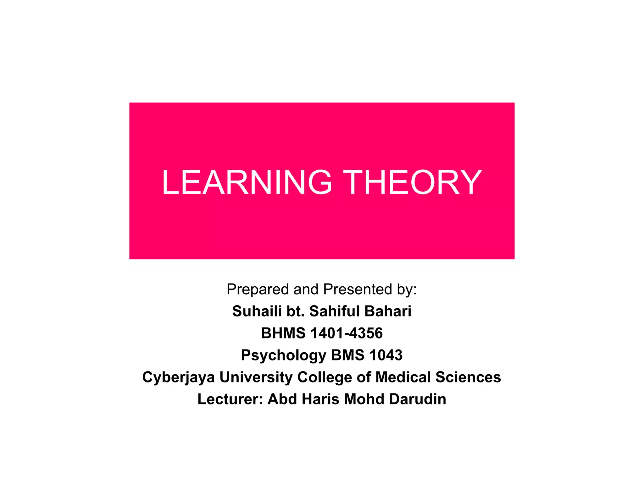 Learning Theory | Psychology | PDF