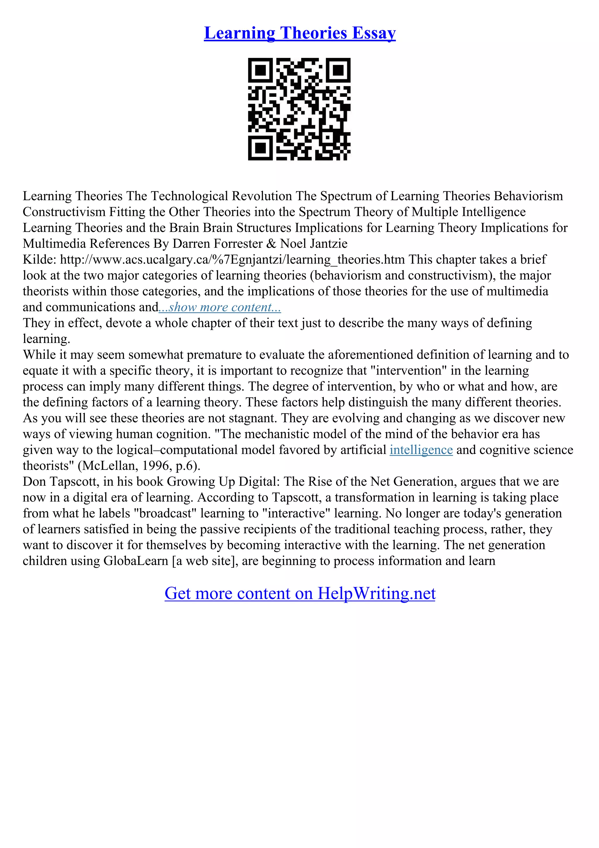 Learning Theory Essay | PDF
