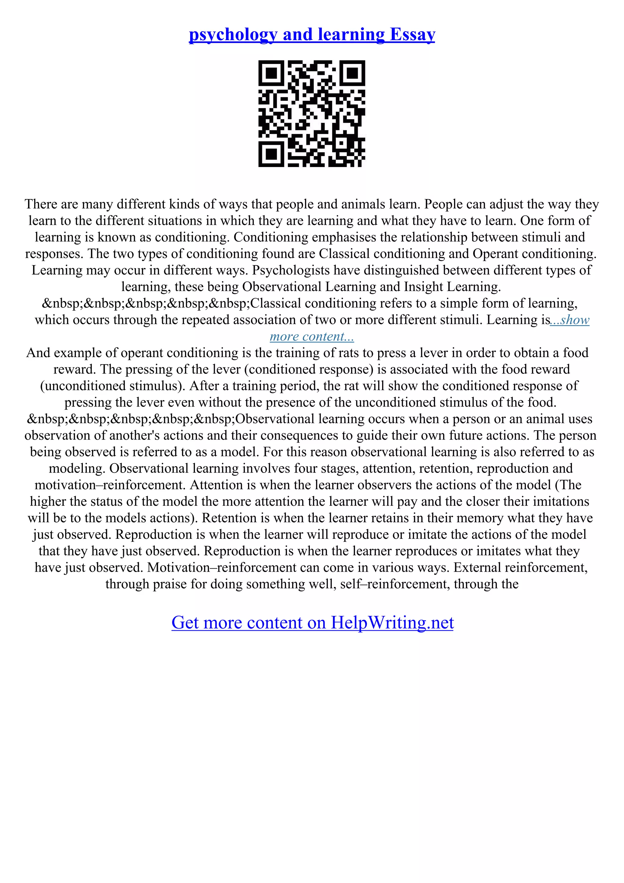 Learning Theory Essay | PDF