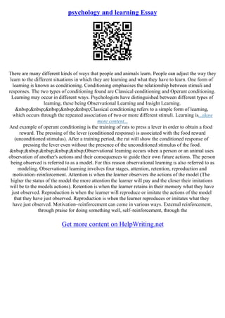 Learning Theory Essay | PDF