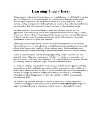 Learning Theory Essay | PDF
