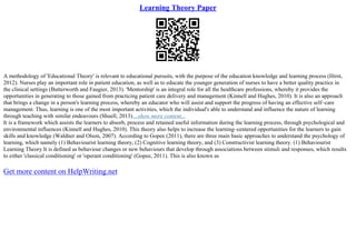 Learning Theory Paper | PDF | Educational Assessment | Education