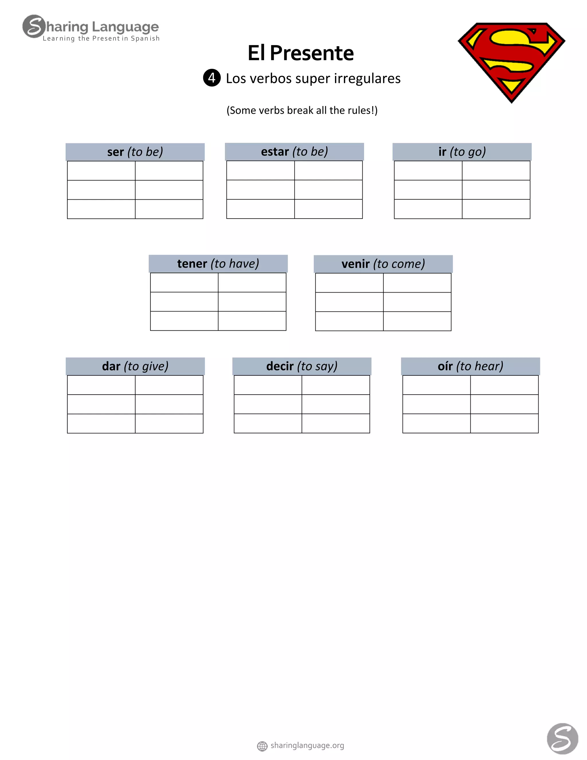 Learning the Present Tense Packet - SharingLanguage.org