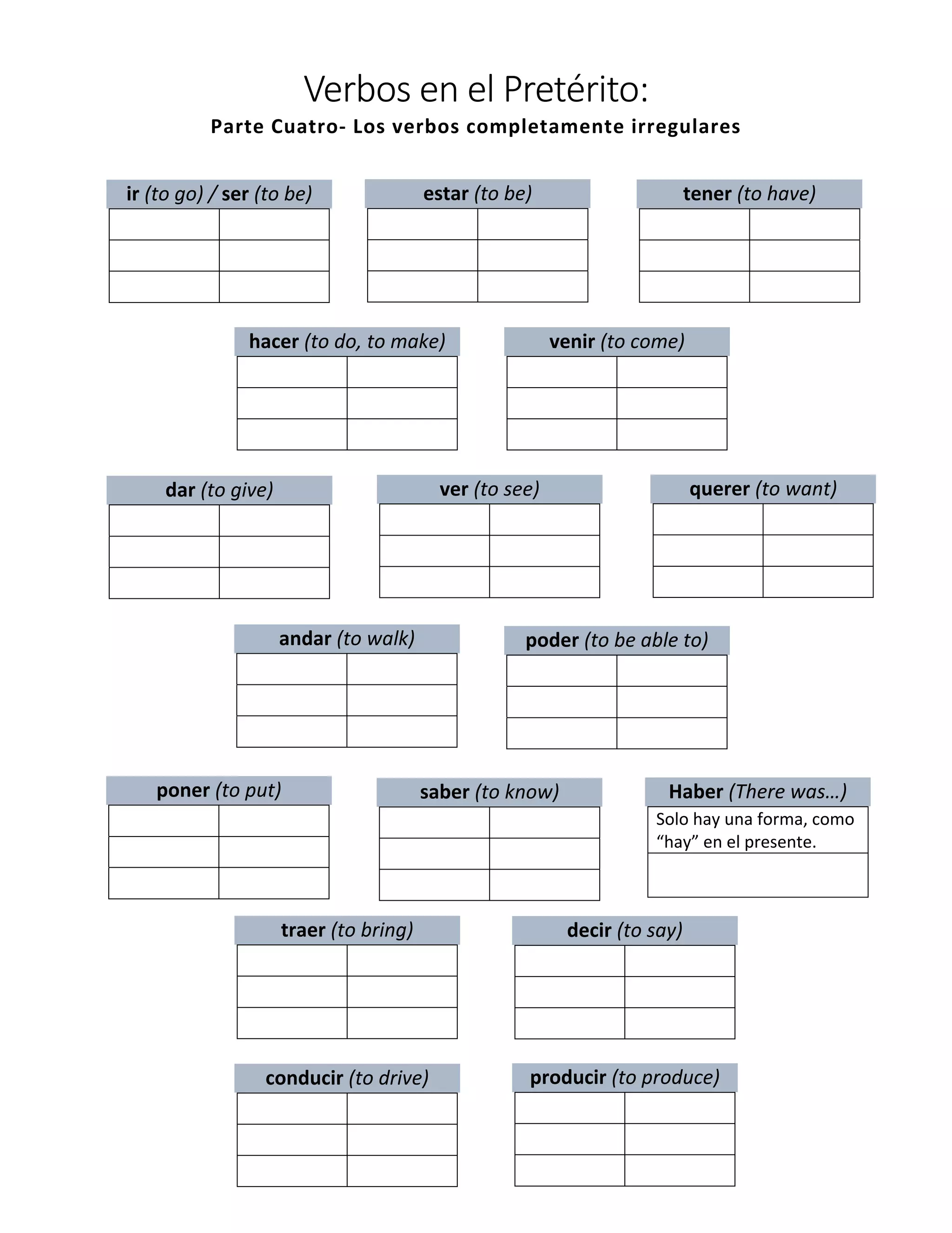 Learning the Preterite Packet - SharingLanguage.org