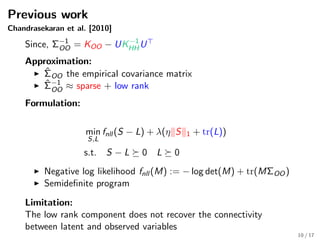 Learning the structure of Gaussian Graphical models with unobserved variables by Marina Vinyes ...