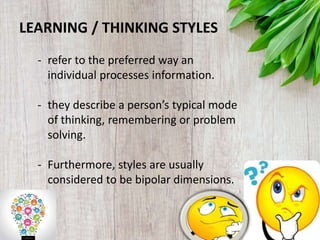 Learning/Thinking Styles and Multiple Intelligences | PPTX