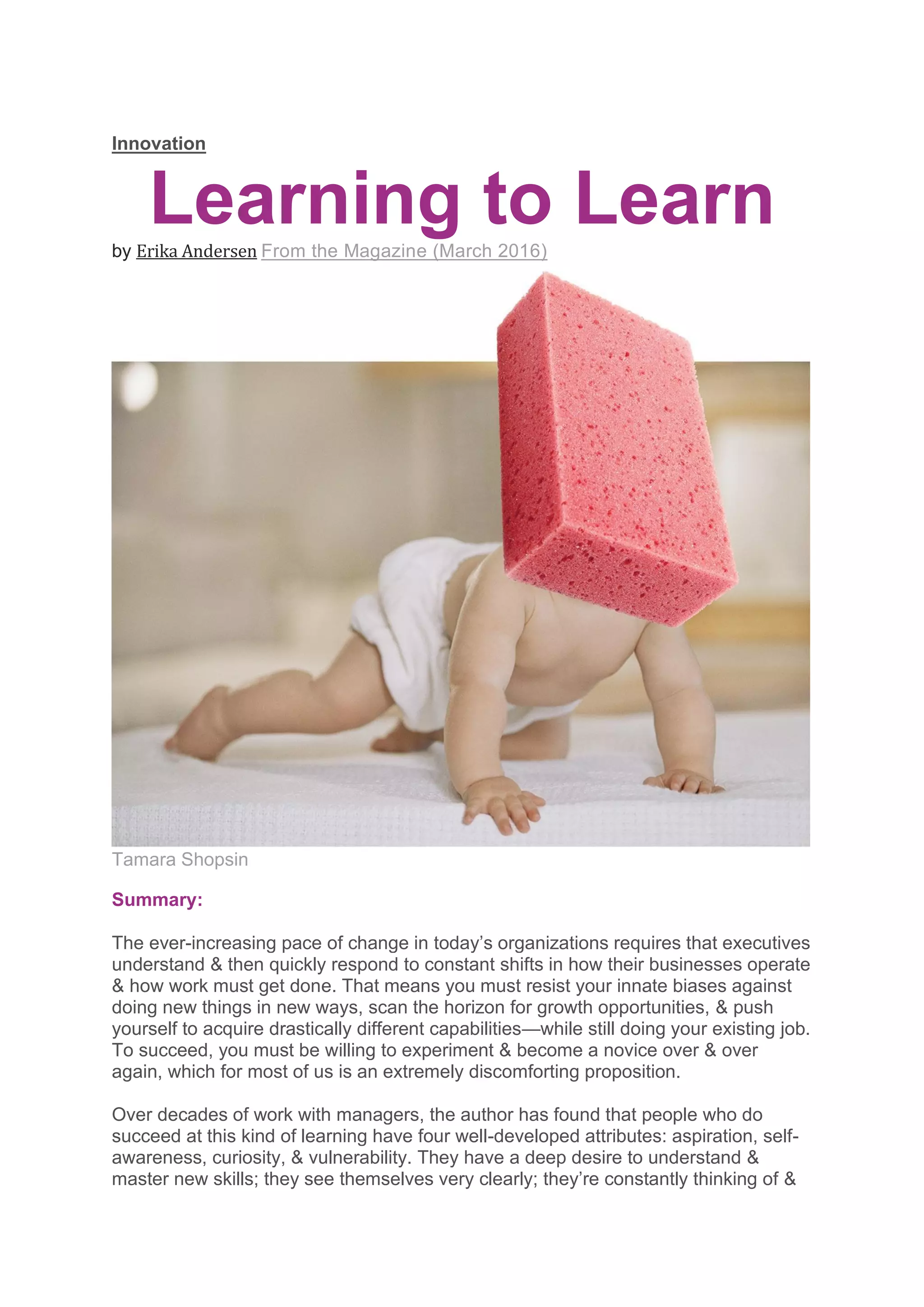 Learning to Learn by Erika Andersen | PDF