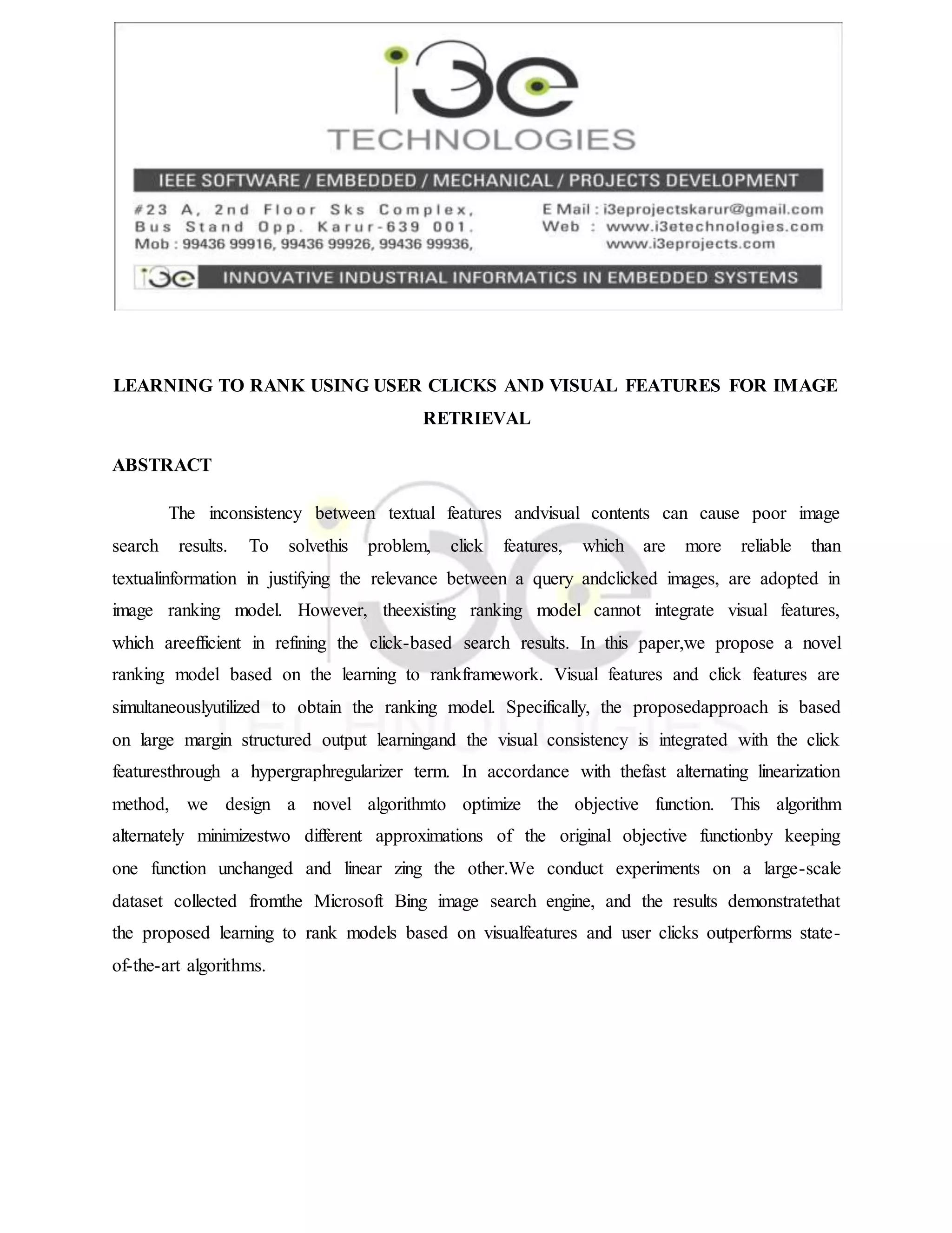 Learning to rank using user clicks and visual features for image retrieval | DOCX