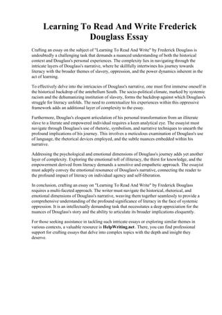 Learning To Read And Write Frederick Douglass Essay.pdf