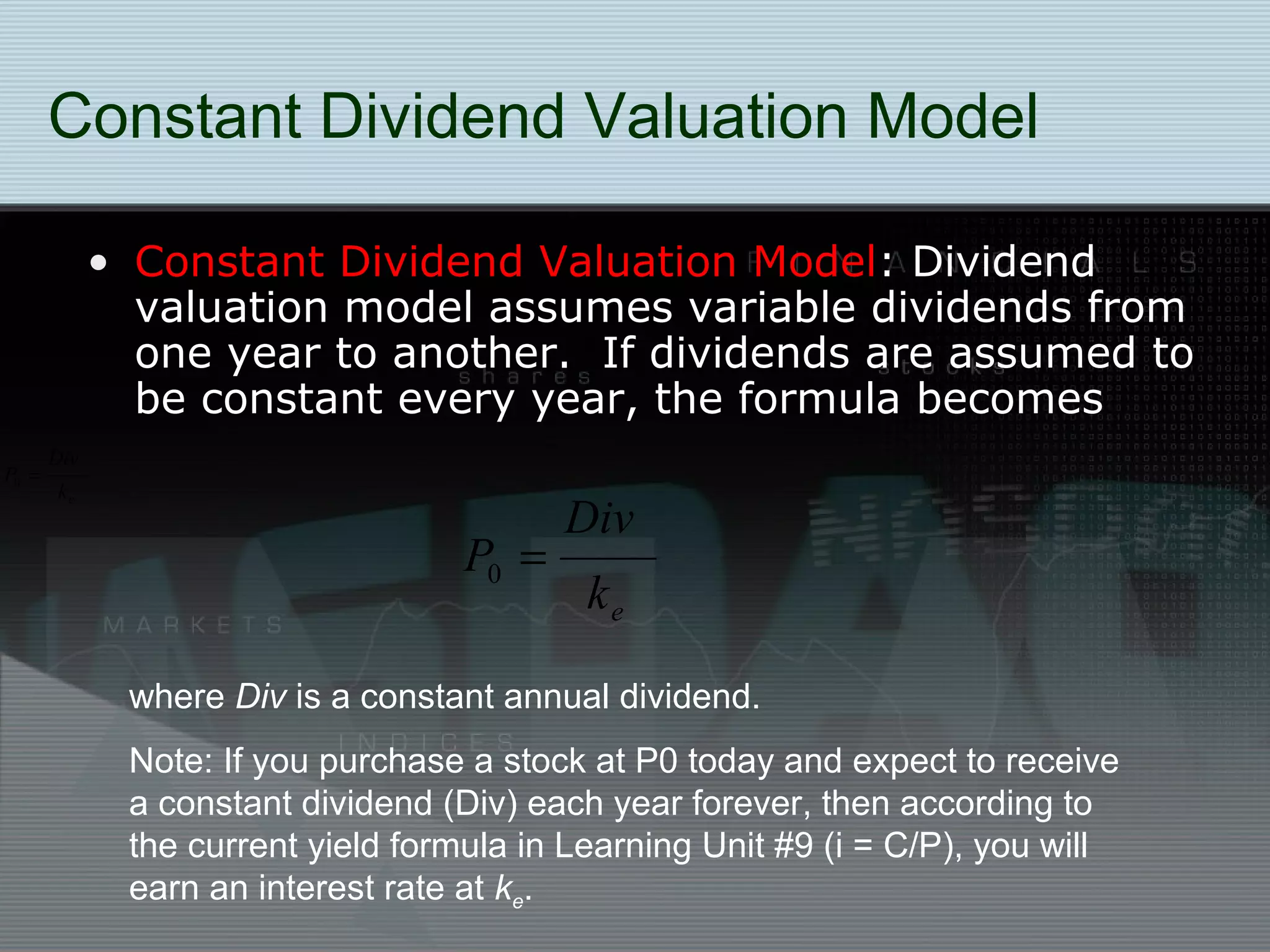 Econ315 Money and Banking: Learning Unit 14: Stock market Analysis | PPT
