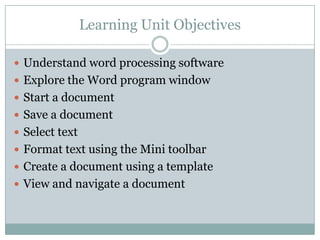 Learning unit 1 word 2007 | PPT