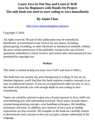 Learn java in one day and learn it well 2016 jamie chan | PDF