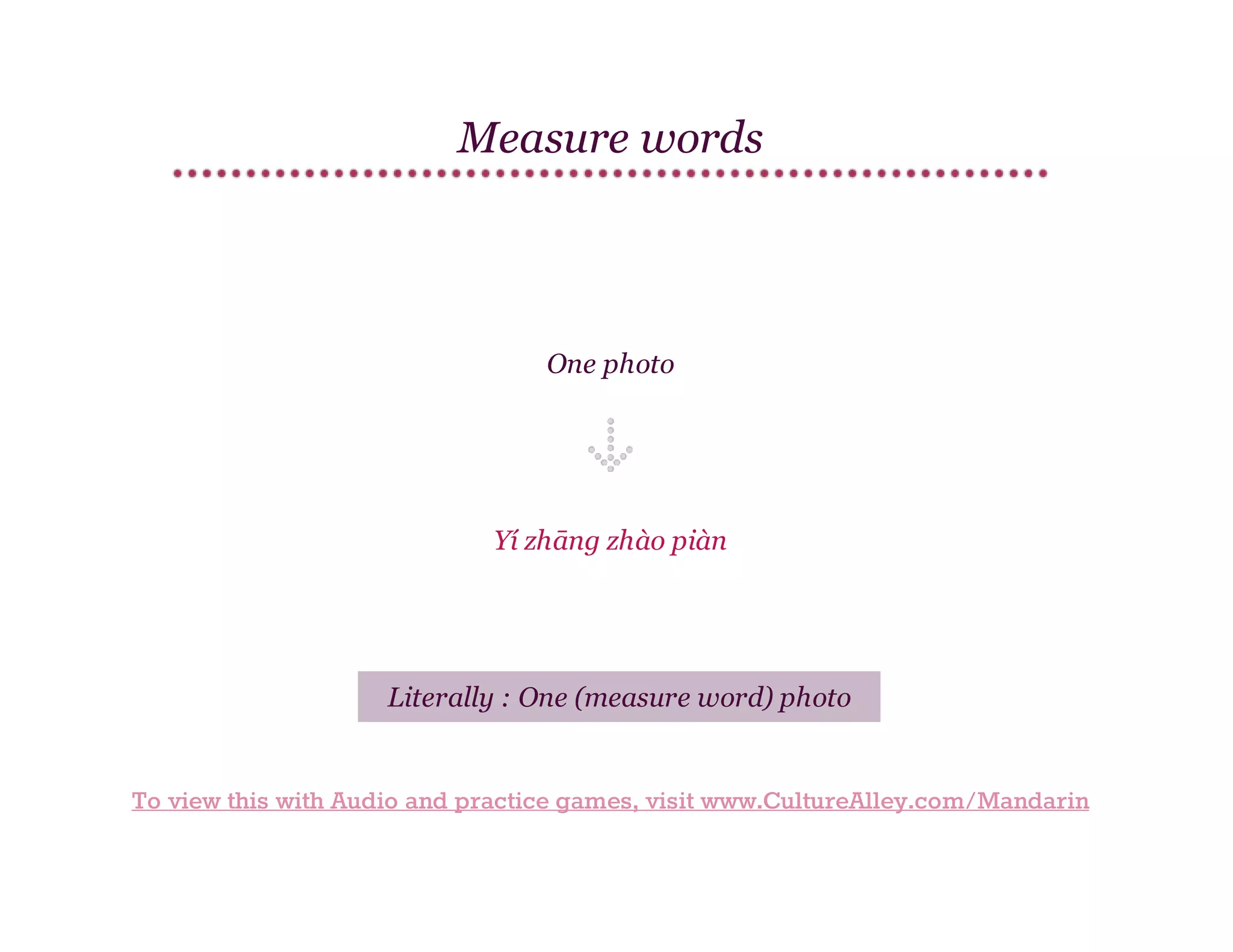 Basic Mandarin Chinese | Lesson 13 | Learn about 'measure' words! | PDF