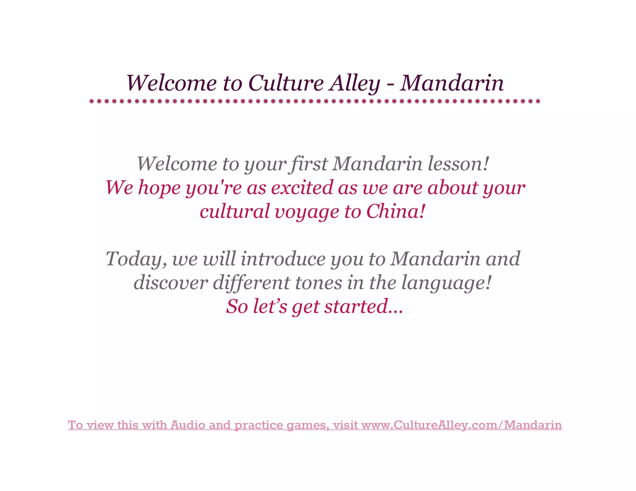 Basic Mandarin Chinese | Lesson 1 | Grasp the tones in Mandarin! | PDF