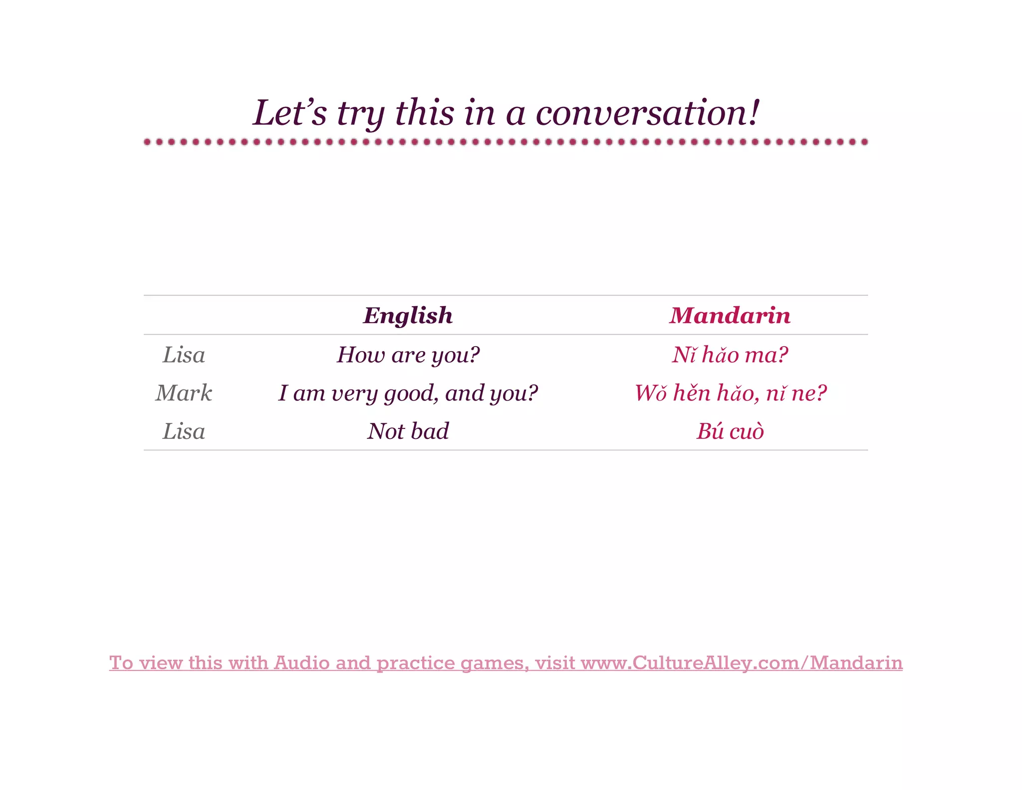 Basic Mandarin Chinese | Lesson 4 | Etiquette conversation | PDF