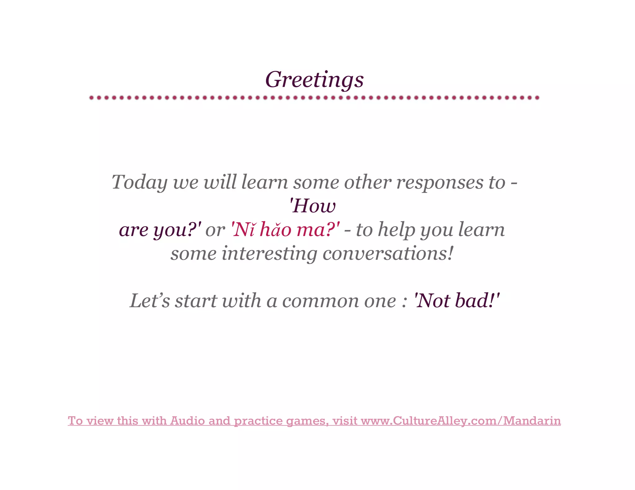 Basic Mandarin Chinese | Lesson 4 | Etiquette conversation | PDF