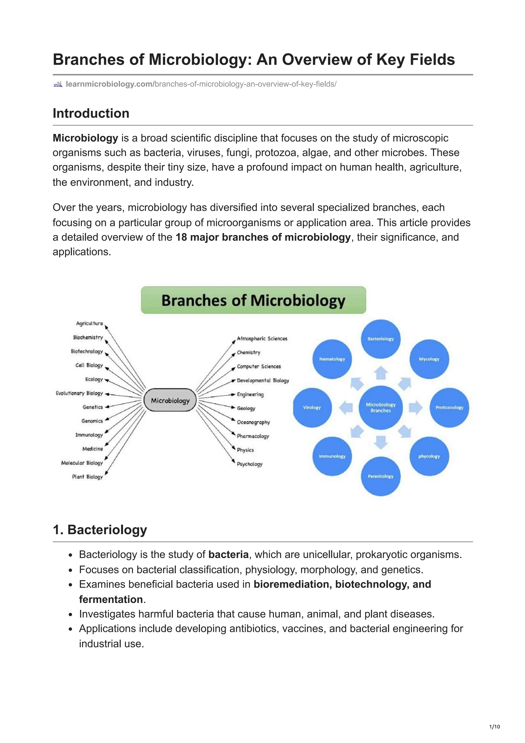 Branches of Microbiology: An Overview of Key Fields | PDF