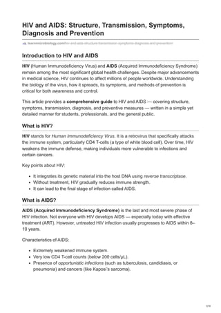 HIV and AIDS: Structure, Transmission, Symptoms, Diagnosis and ...