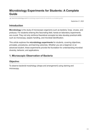 Microbiology Experiments for Students_ A Complete Guide | PDF