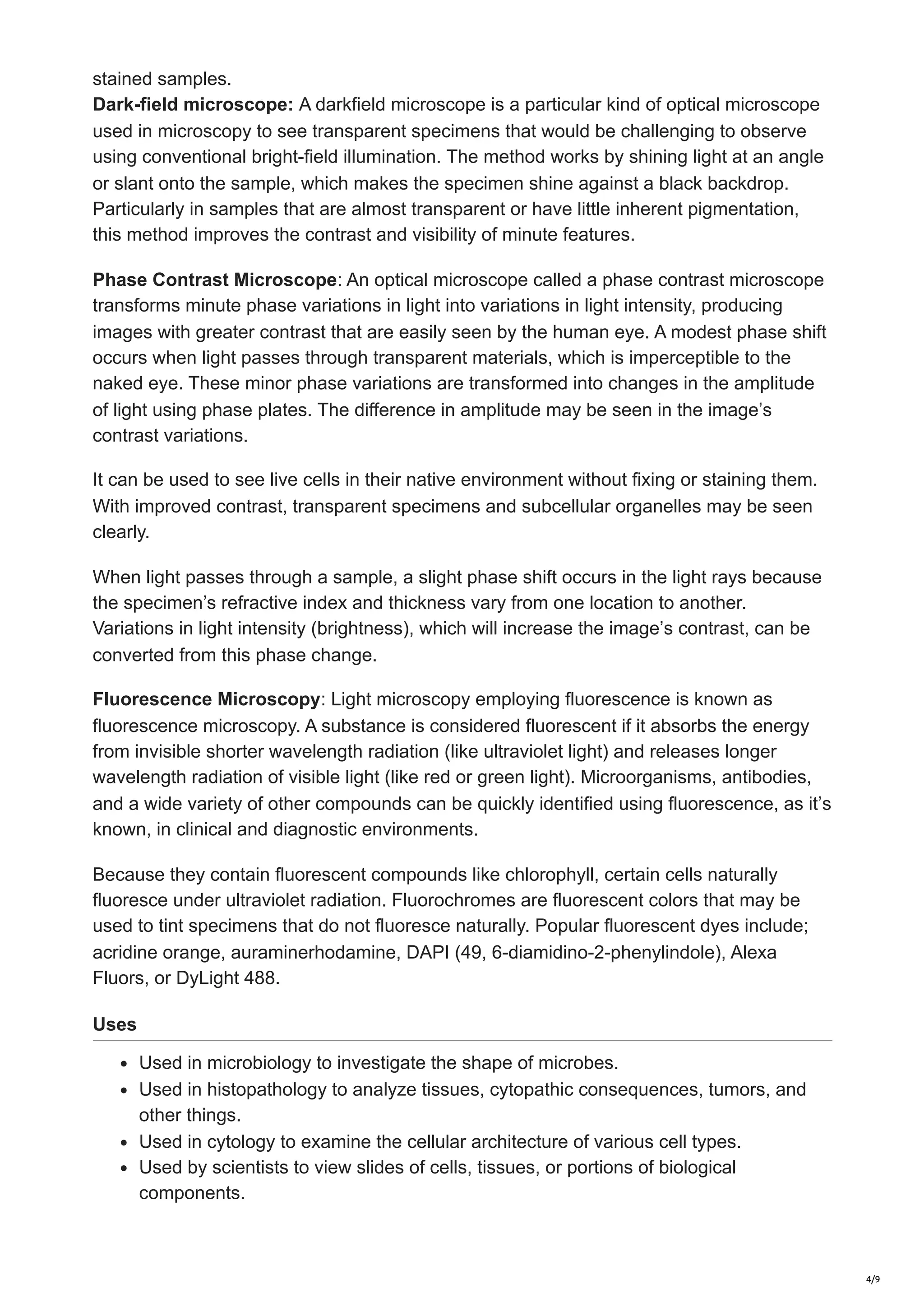 Microscopy: Principles, Types, and Applications | PDF