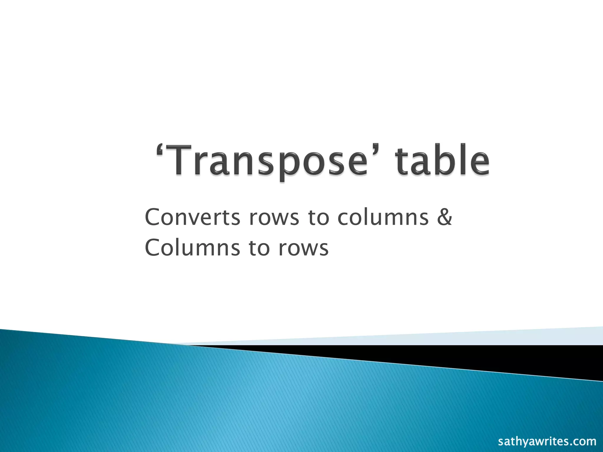 Learn MS Excel: How to Transpose a Table | PDF | Music | Entertainment