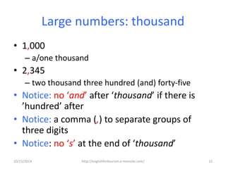How to say numbers, prices, dimensions, dates and times for tourism | PPTX