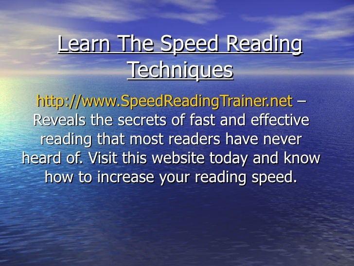 Learn The Speed Reading Techniques
