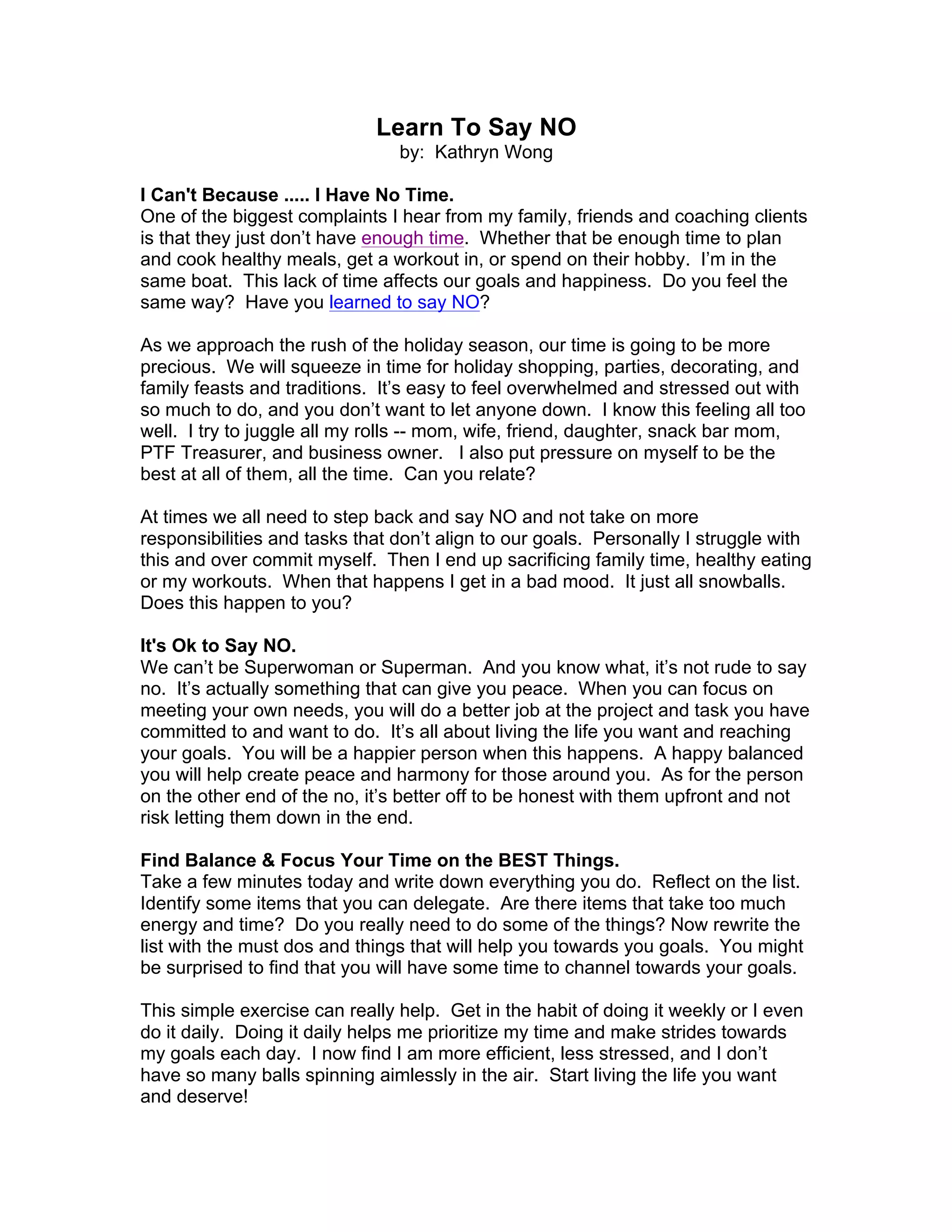 Learn to say no | PDF | Parenting | Family and Relationships