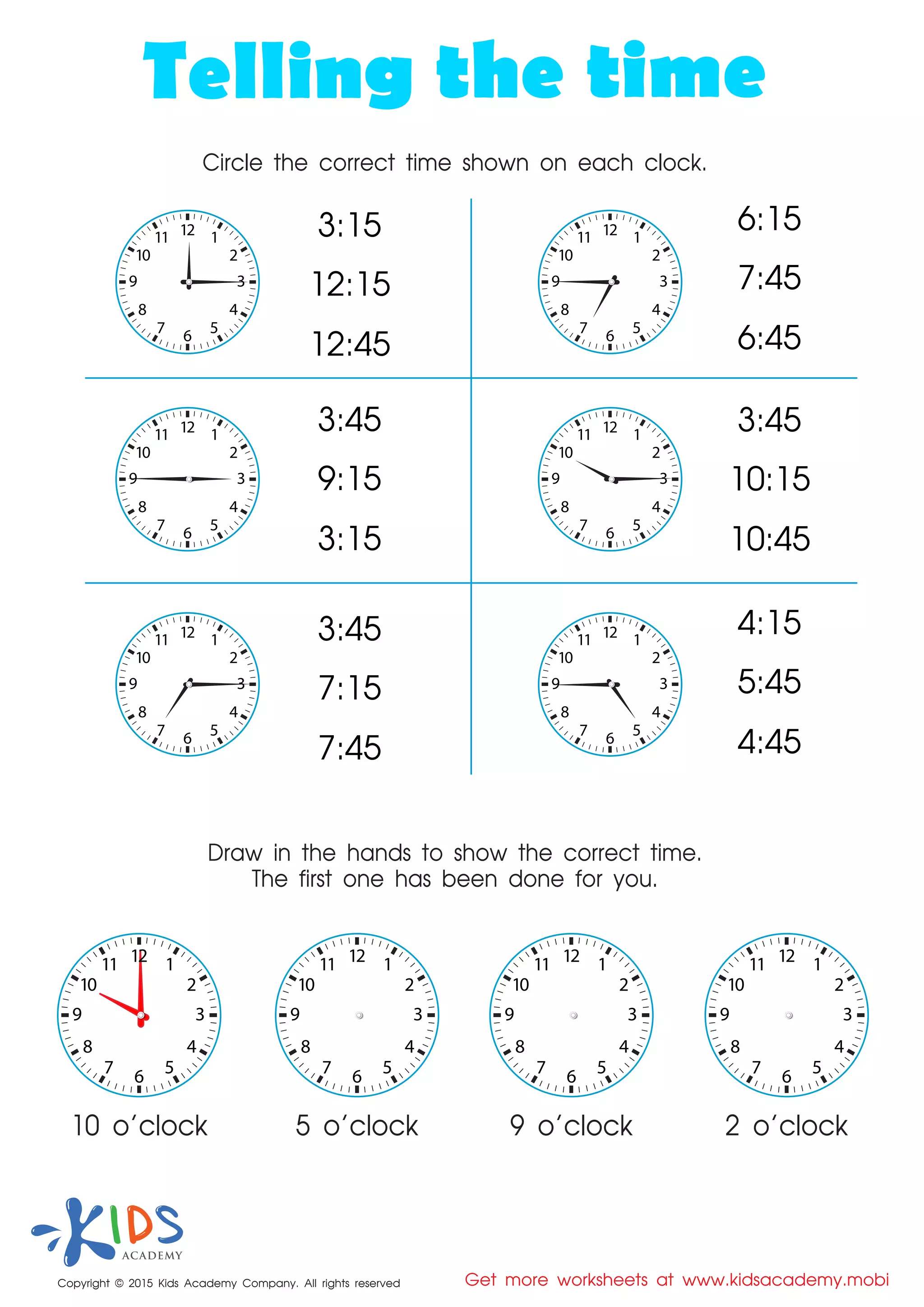 Learn to tell time - printable worksheets for kids | PDF | Law