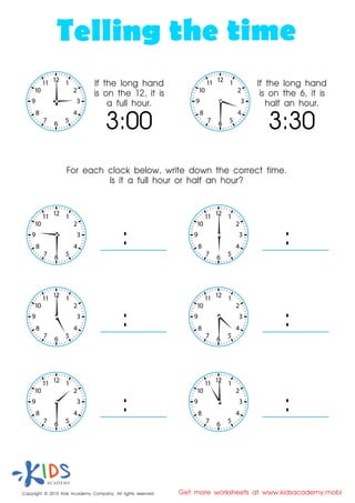 Learn to tell time - printable worksheets for kids | PDF | Law