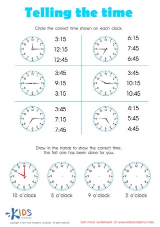 Learn to tell time - printable worksheets for kids | PDF | Law