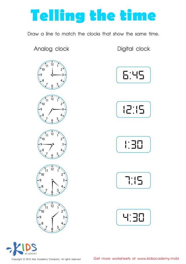 Learn to tell time - printable worksheets for kids