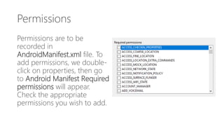 Learn Xamarin Absolute Beginners - Permissions, Building the App GUI & Menus | PPT