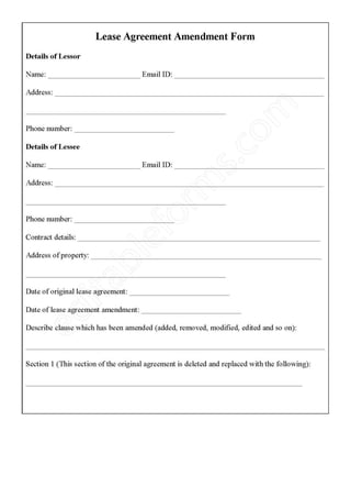 Lease Agreement Amendment Fillable PDF Template | PDF