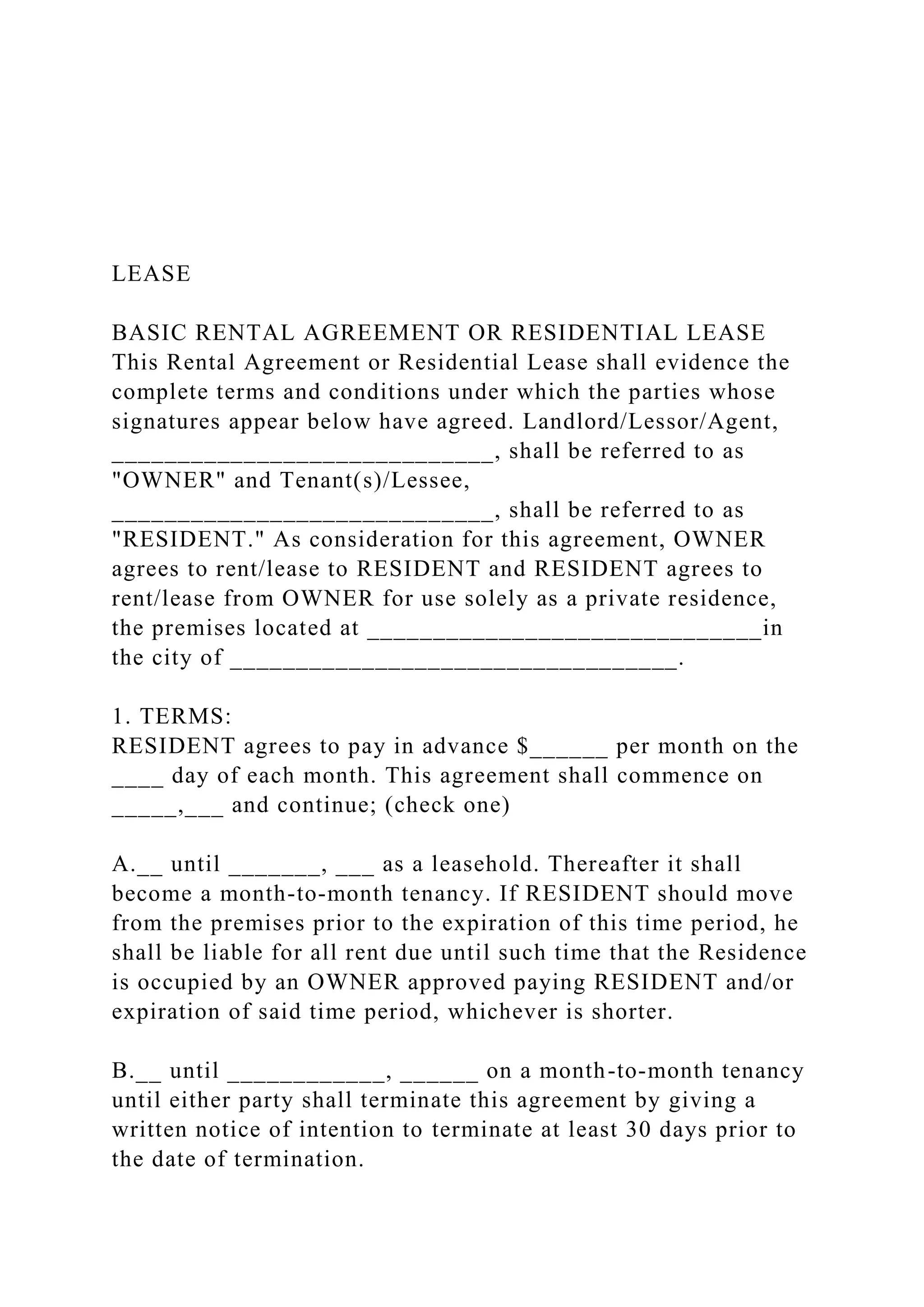 LEASEBASIC RENTAL AGREEMENT OR RESIDENTIAL LEASEThis R.docx