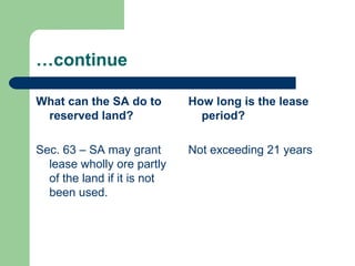 Lease of reserved land | PPT
