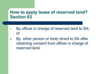 Lease of reserved land | PPT