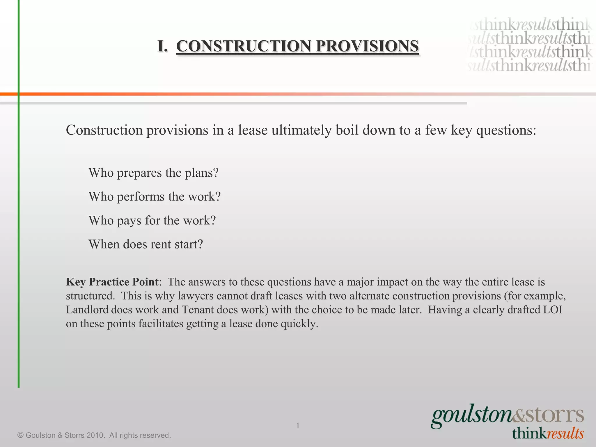 Lease Provisions Demystified, Part 1, May 20, 2010 | PPT