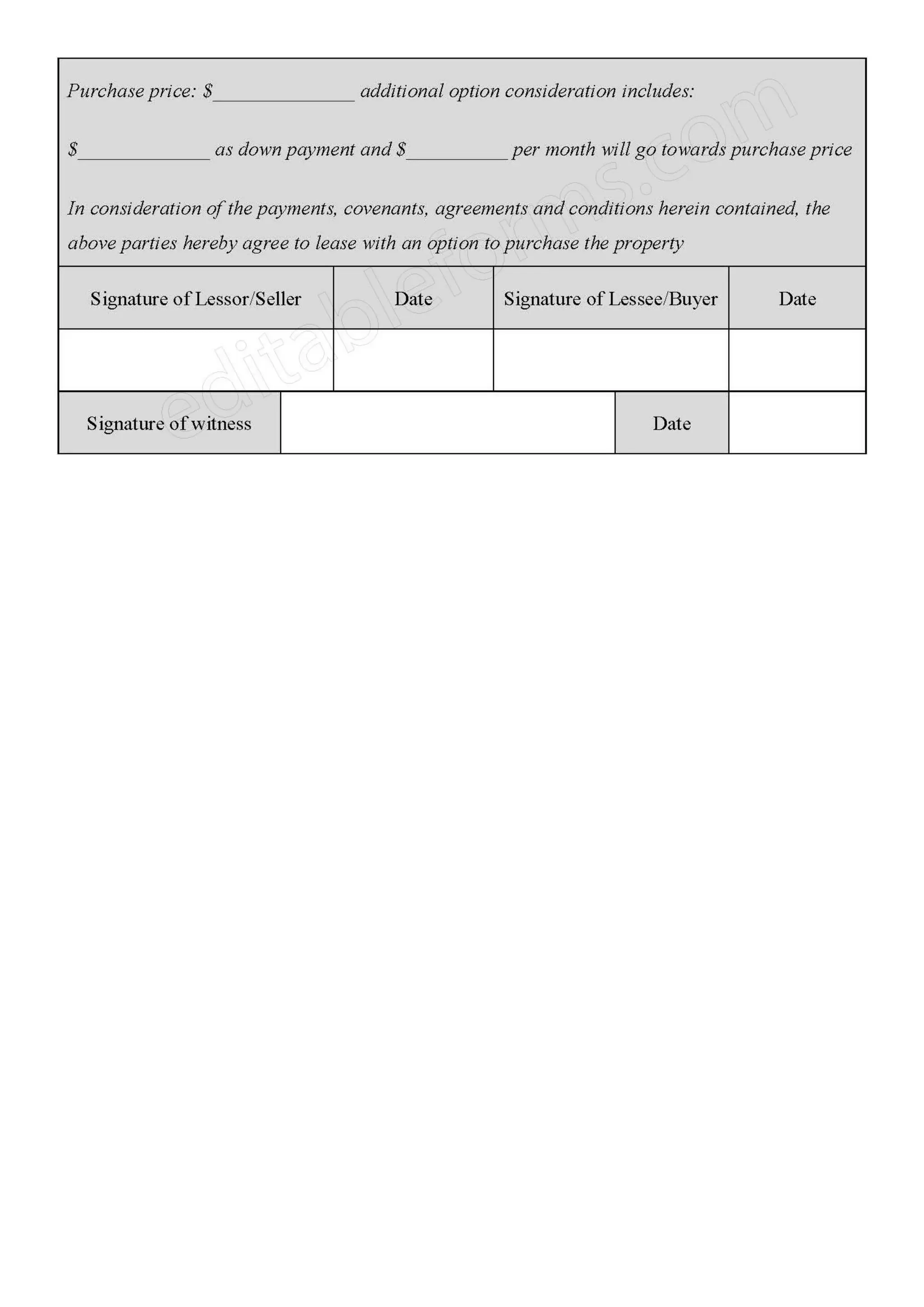 Lease Purchase Fillable PDF Template Download | PDF