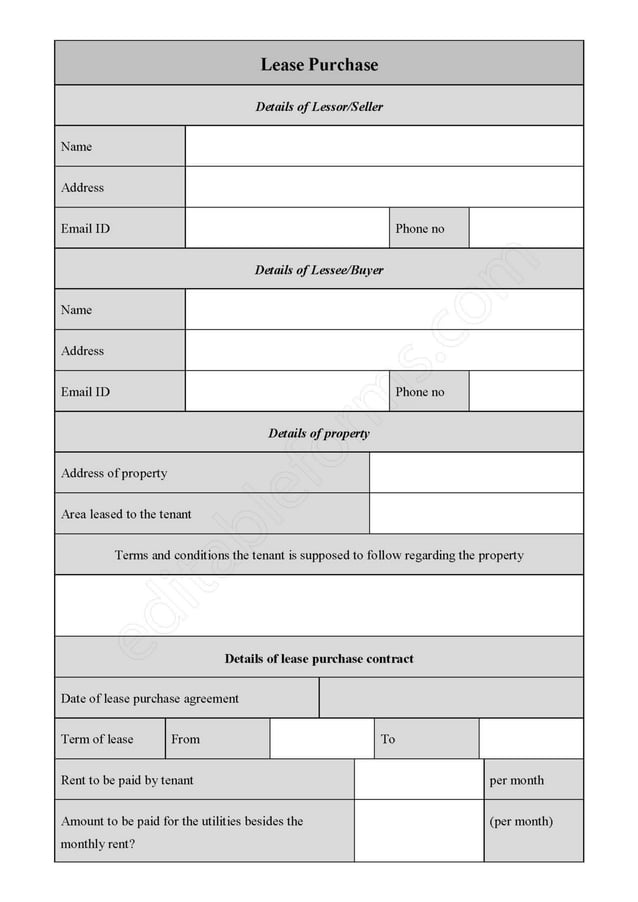 Lease Purchase Fillable PDF Template Download | PDF