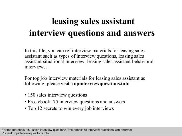 Leasing sales assistant interview questions and answers