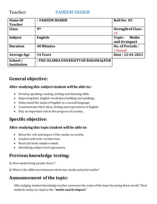 Leason plan 9th class of chapter no# 3 | DOCX